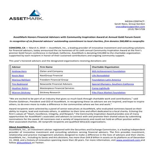 AssetMark press release | PDF | Government Support and Welfare ...