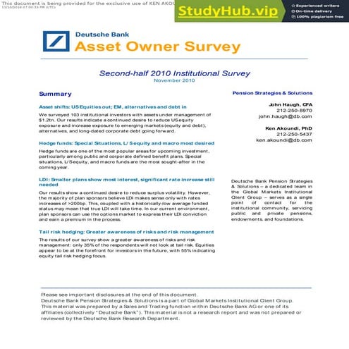 Asset Owner Survey Second-Half 2010 Institutional Survey | PDF