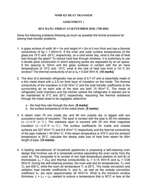 Heat and Mass Transfer Assignment | PDF