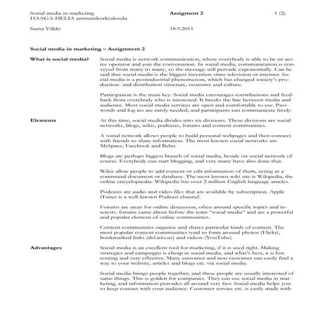 Social media marketing; Assignment 2 | DOC