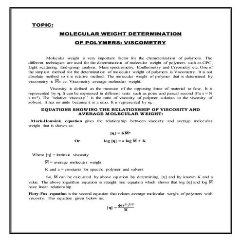 Molecular weight determination of polymers by viscometry | DOCX