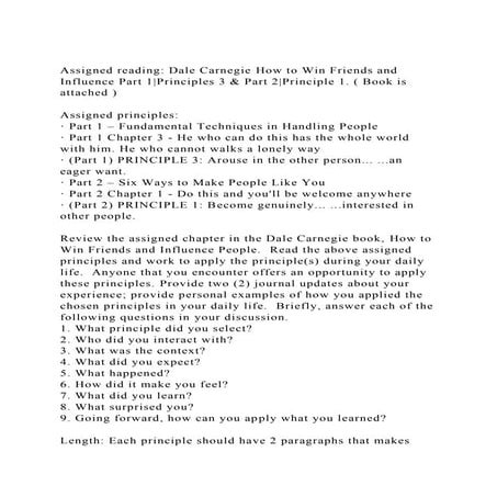Assigned reading Dale Carnegie How to Win Friends and Influence P.docx