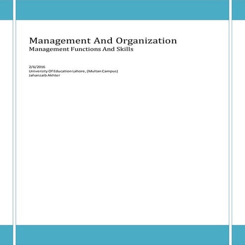 Management And Organization/ Management Function And Skills | PDF