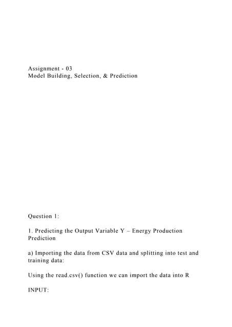 Assignment 03model Building Selection And Predictiondocx