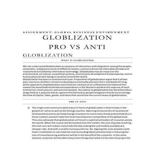 GLOBLIZATION PRO VS ANTI | PDF