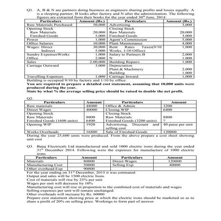 Assignment cost sheet sums | PDF
