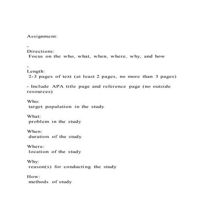 Assignment- Directions Focus on the who, what, when, w | DOCX