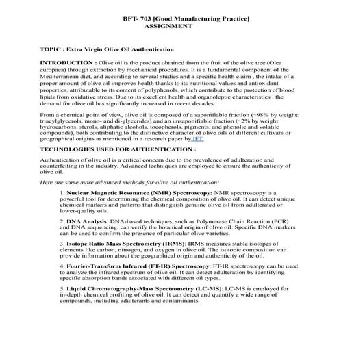 GMP Assignment samples can be used for training | PDF