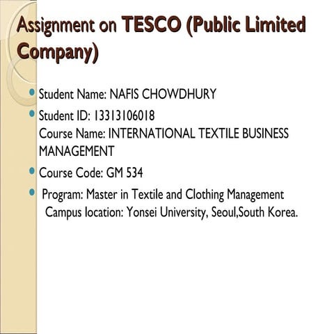 Assignment on Tesco (PLC) international marketing management | PPT
