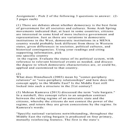 Assignment - Pick 2 of the following 3 questions to answer (2-3 pa.docx