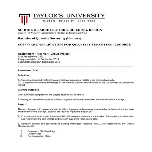 Assignment - software application for qs | PDF | Civil Engineering ...