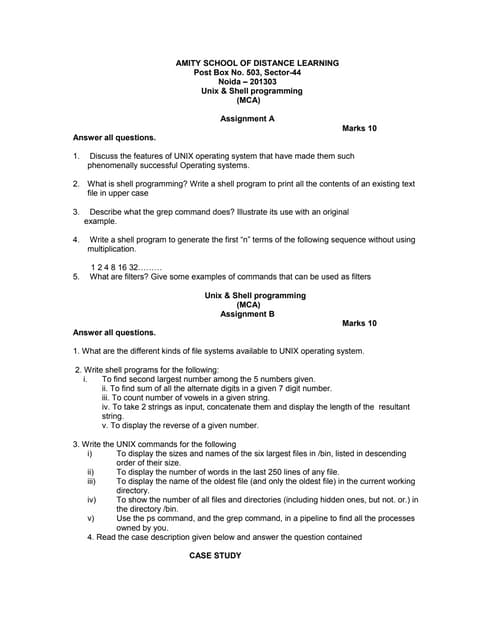 Assignment Unix And Shell Programming Pdf