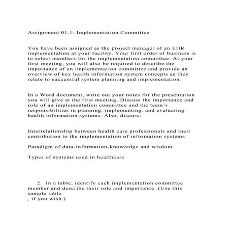 Assignment 01.1 Implementation CommitteeYou have been assig.docx | Healthcare Industry | Industries