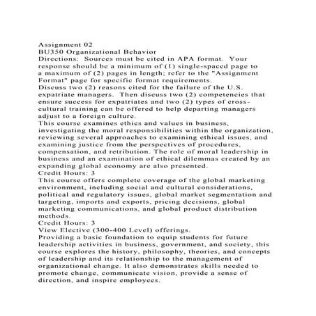 Assignment 02 BU350 Organizational Behavior Directions Sou.docx | Business Accounting & Finance ...