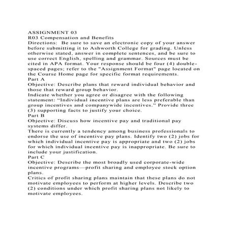 ASSIGNMENT 03R03 Compensation and BenefitsDirections Be sure.docx
