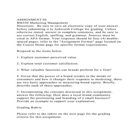 ASSIGNMENT 04BM350 Marketing ManagementDirections Be sure to.docx