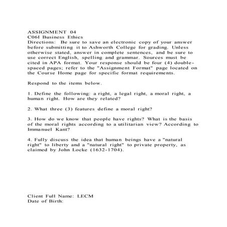 Assignment 04 c06i business ethicsdirections be sure to save | PDF