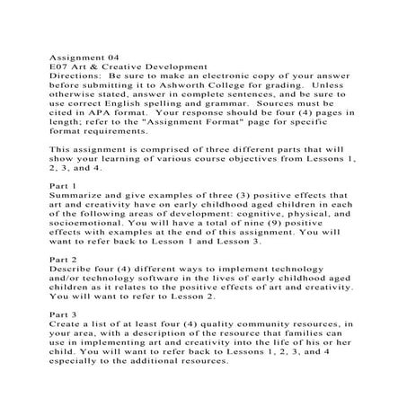 Assignment 04E07 Art & Creative DevelopmentDirections Be sur.docx