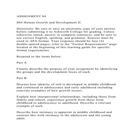 ASSIGNMENT 04 S04 Human Growth and Development IIDirections.docx | Parenting Teens | Parenting