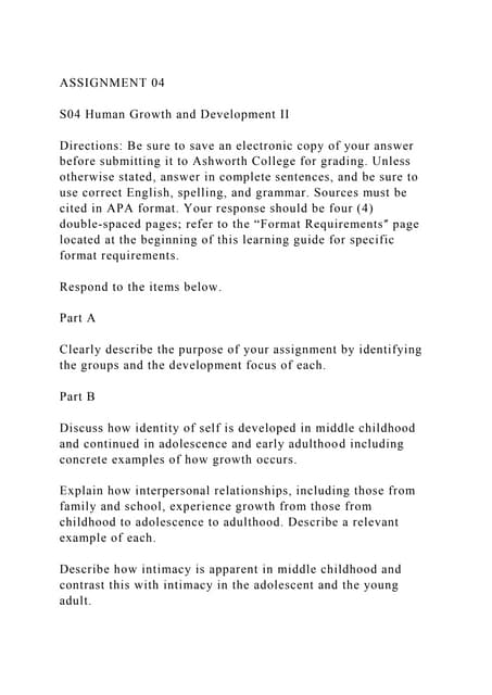 ASSIGNMENT 04 S03 Human Growth and Development IDirections Be.docx