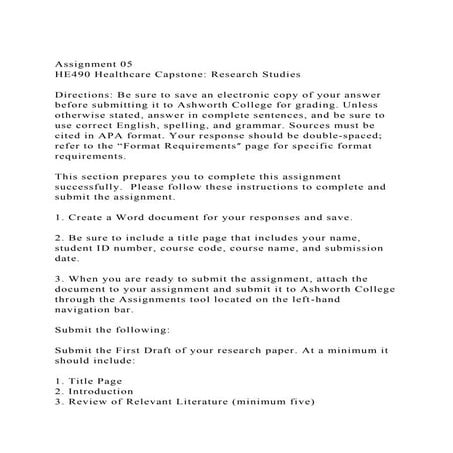 Assignment 05HE490 Healthcare Capstone Research StudiesDire.docx