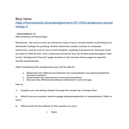 ASSIGNMENT 07 H04 Anatomy & Physiology I | PDF | Brain and Nervous ...