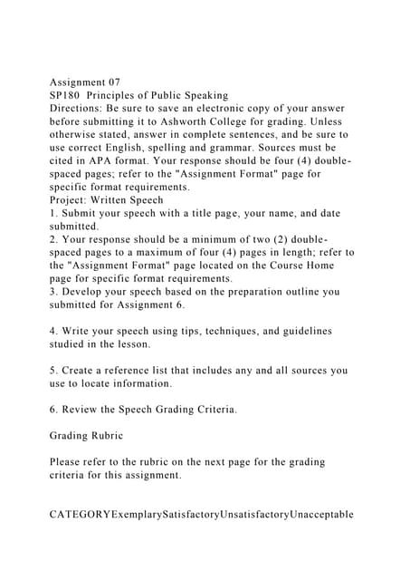 Assignment 07 SP180 Principles of Public Speaking | PDF