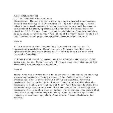 ASSIGNMENT 08C01 Introduction to BusinessDirections Be sure .docx