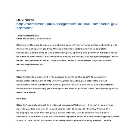 ASSIGNMENT 08 C08I American Government | PDF