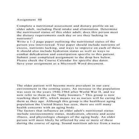 Assignment 08Complete a nutritional assessment and dietary pr.docx ...