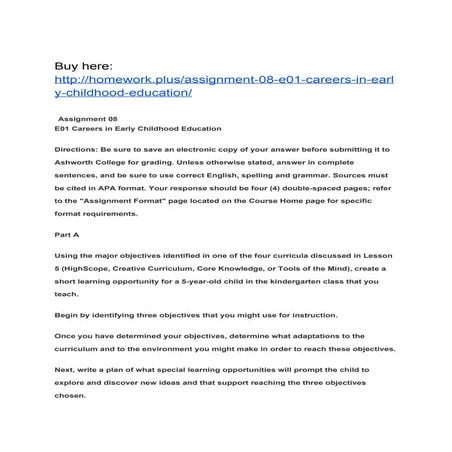 ASSIGNMENT 08 E01 Careers in Early Childhood Education | PDF