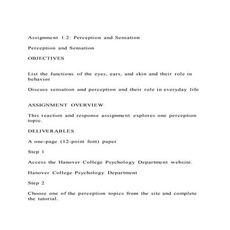 Assignment 1.2 Perception and SensationPerception and Sensa | DOCX