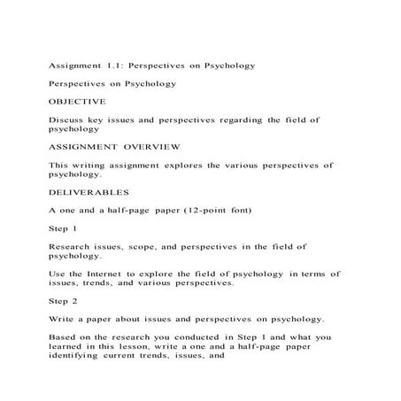 Assignment 1.1 Perspectives on PsychologyPerspectives on Ps | DOCX