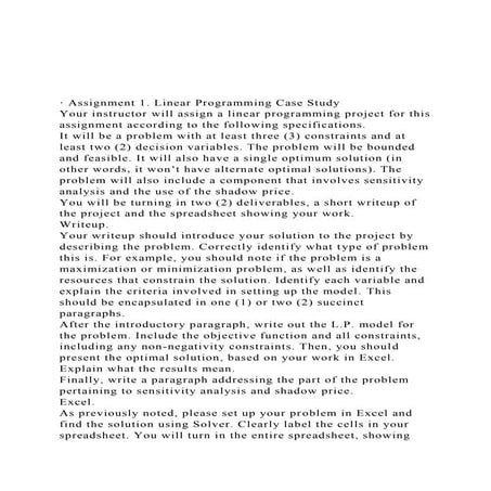 · Assignment 1. Linear Programming Case StudyYour instruct.docx