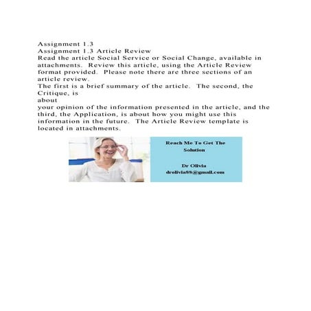 Assignment 1.3 Assignment 1.3 Article Review Read the article .docx