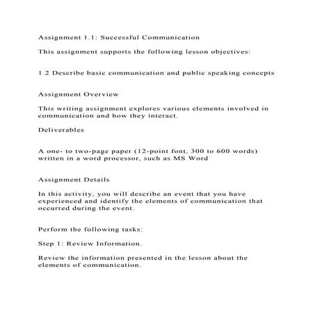 Assignment 1.1 Successful CommunicationThis assignment supports.docx | Technology & Computing