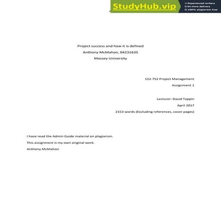 Assignment 1. Project Success And How It Is Defined | PDF | Business ...