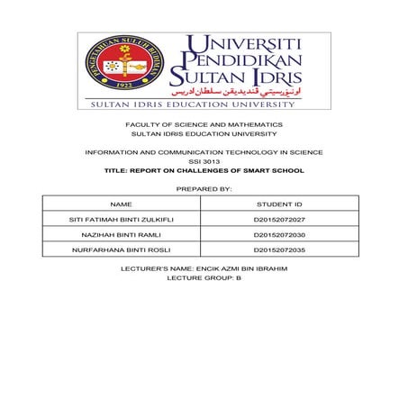 Assignment 1 - Report on Challenges of Smart School | PDF ...