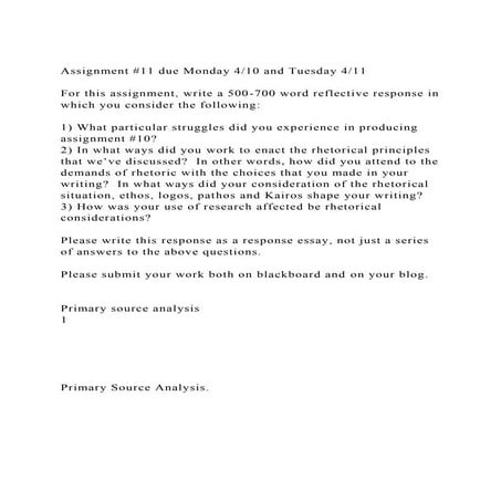 Assignment #11 due Monday 410 and Tuesday 411For this assign.docx