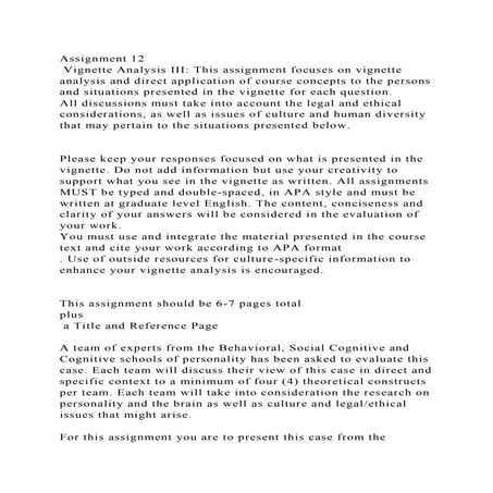 Assignment 12 Vignette Analysis III This assignment focuses on vi | DOCX | Educational ...