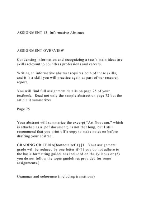 Assignment 13 Informative Abstractassignment Overviewdocx