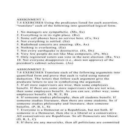 ASSIGNMENT 1 7.4 EXERCISES Using the predicates listed for each.docx