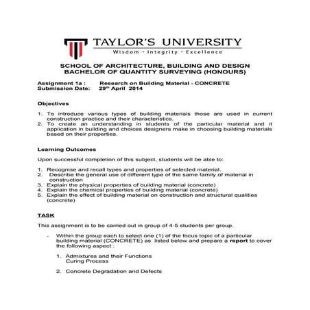 Building Materials assignment 1 brief | DOC