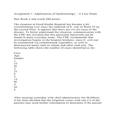 Assignment 1 Applications of Epidemiology – A Case Study.docx