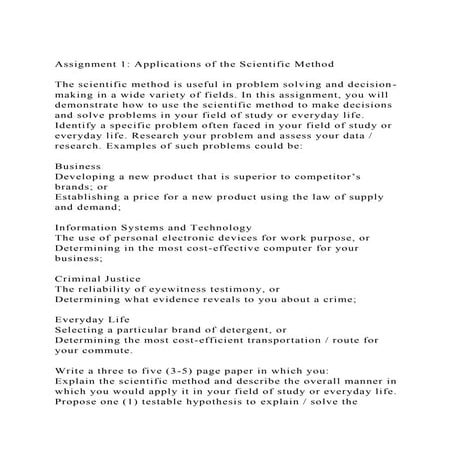 Assignment 1 Applications Of The Scientific Methodthe Scienti Docx