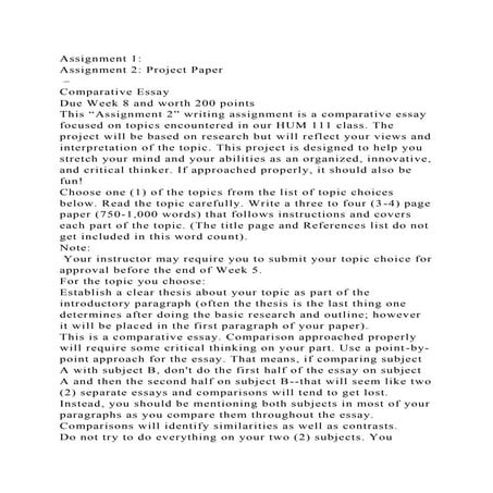 Assignment 1Assignment 2 Project Paper – Comparative Essay.docx