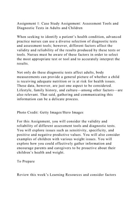 Assignment 1 Case Study Assignment Assessment Tools and Diagno.docx
