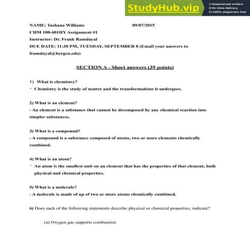 Assignment 1 Chemistry | PDF