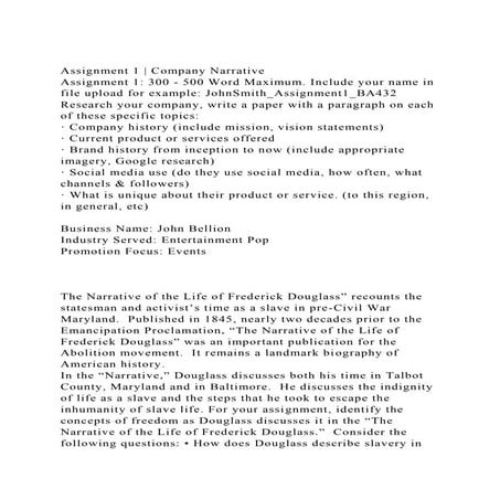 Assignment 1 Company NarrativeAssignment 1 300 - 500 Word Max.docx