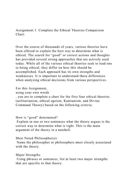 Assignment 1 Complete the Ethical Theories Comparison Chart.docx Assignment 1 Complete the Ethical Theories Comparison Chart.docx